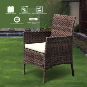 Outraveler 3 Piece Outdoor Rattan Patio Porch Furniture Sets,Wicker Chairs with Table,Garden Lawn Pool,Brown