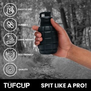 TUFCUP Spit Cup Spittoon for Chewing, Portable Reusable Spit Dipping Cup with Lid, Collapsible Spill Resistant Leak Proof Silicone Body Travel Spitter (Black)