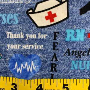 SYKEL ENTERPRISES Nurse Hero on Denim Design Quilting Cotton Fabric, 44 inches Wide, 100% Cotton, Sold by Yard, Blue, Plain, Angle Collection