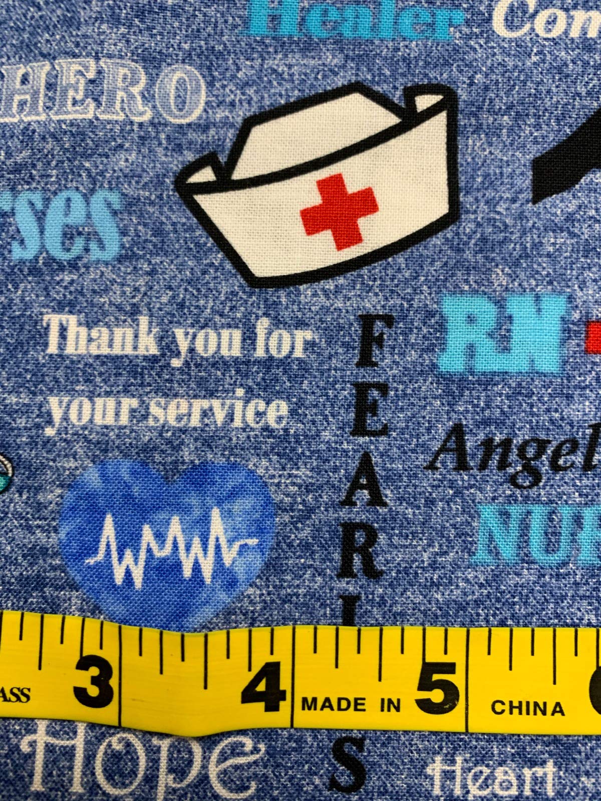 SYKEL ENTERPRISES Nurse Hero on Denim Design Quilting Cotton Fabric, 44 inches Wide, 100% Cotton, Sold by Yard, Blue, Plain, Angle Collection