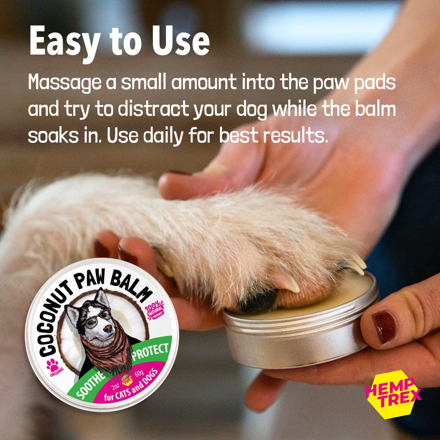 Dog Paw Balm Soother & Moisturizer 2 oz with Natural Shea Butter Coconut Oil Beeswax Heals and Repairs Cracked Dog Paws Snout & Elbows Snow & Dry Weather Protection Ointment Safe Invisible Barrier