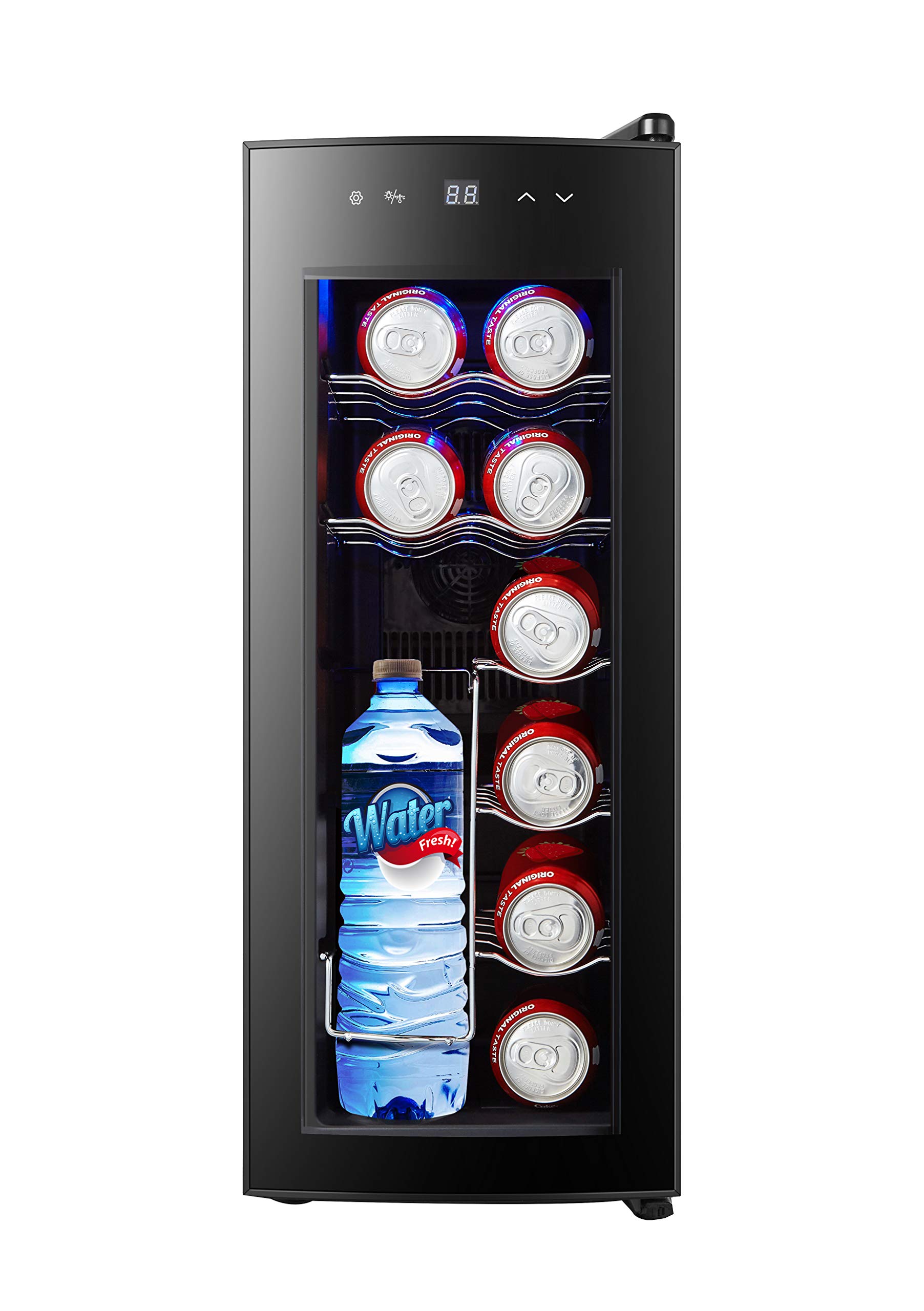 FRIGIDAIRE EFRW1225AMZ EFRW1225 Wine & Beverage Cooler with Curved Glass Door-12 Drinks Fridge, Digital Control, Ideal for Home, DC Rated for Use with Car Cord or AC Adapter, Black, 12-bottle