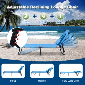 Goplus Tanning Chair, Folding Beach Lounge Chair with Face Hole, Removable Pillow, 350LBS Capacity, Carry Strap, 5-Position Adjustable Sunbathing Chair, Portable Outside Lounge Chair for Patio Pool