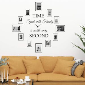 World of Wall Decal Time Spent with Family is Worth Every Second Wall Decal Decor Clock Family Quote Saying Vinyl Wall Art DIY The Photo Frames are not Included (22Wx22L) Matte Black