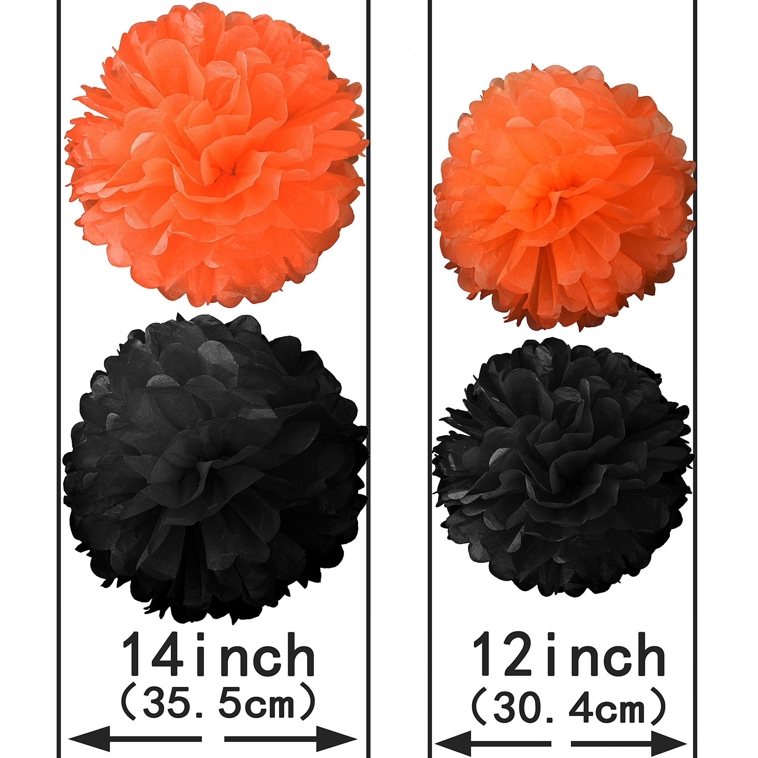 Black Orange Party Hanging Decorations - Halloween Graduation Construction Birthday Baby Shower Wedding Party Tissue Paper Pom-poms Fans Flowers Photo Booth Backdrops Decorations, 10pc