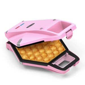 bella bubble waffle maker for hong kong style breakfast dessert 9" waffles, non-stick iron plates for easy cleaning and food release, cone rack included, pink