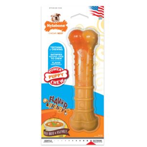 nylabone puppy power chew toy - tough and durable puppy chew toy for teething - puppy supplies - beef broth & vegetable flavor, small (1 count)