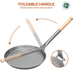 Stabilotherm JÄGARSTEKPANNA Original XL Carbon Steel Frying Pan with Foldable Steel Pipe Handle, for Outdoor Indoor Cooking, Camping