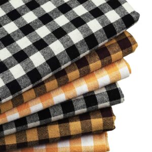 6 Pieces Thanksgiving Cotton Fabric Bundles 18 x 20 Inch Plaid Cotton Fabric Craft Bundle Patchwork for Thanksgiving Quilting Sewing DIY Scrapbook Craft Fabric Supplies