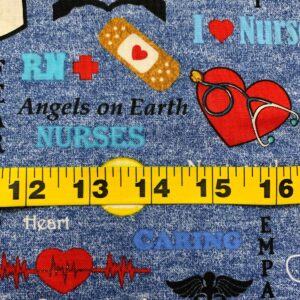 SYKEL ENTERPRISES Nurse Hero on Denim Design Quilting Cotton Fabric, 44 inches Wide, 100% Cotton, Sold by Yard, Blue, Plain, Angle Collection