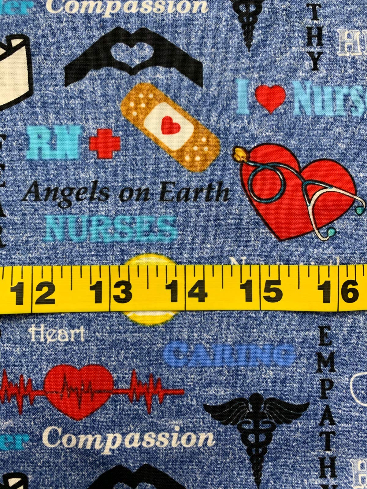 SYKEL ENTERPRISES Nurse Hero on Denim Design Quilting Cotton Fabric, 44 inches Wide, 100% Cotton, Sold by Yard, Blue, Plain, Angle Collection