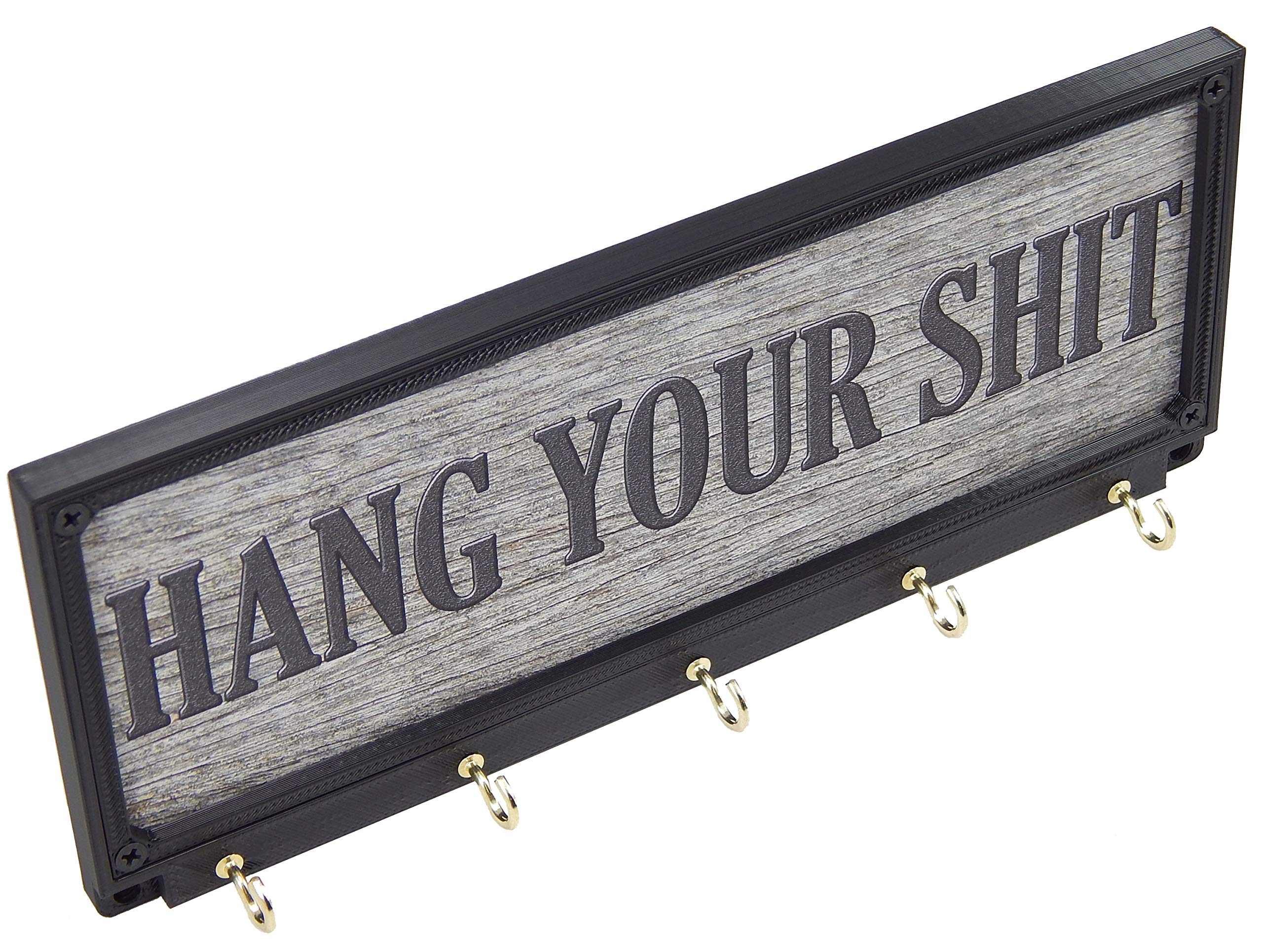 Hang Your Shit Funny Rustic Farmhouse Wall Key Rack Holder Hanger Hooks Entryway Jewelry Organization Housewarming New Home Gift Print in Primitive Frame