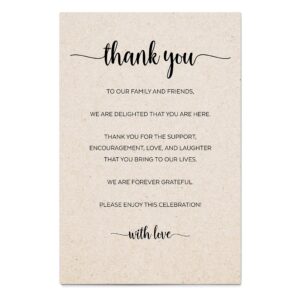 321done thank you table place setting cards (set of 50) made in usa - 4x6 large, rustic kraft tan, wedding, party, retirement, graduation, birthday, baby shower, bridal, engagement, anniversary