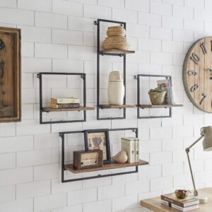 danya b framed wall art 4-piece modern shelf set - metal frame and mdf shelves (brown and black)