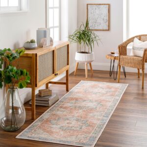 livabliss suri vintage washable runner area rug,2'7" x 14',rust/blue