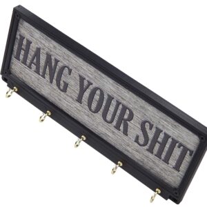 Hang Your Shit Funny Rustic Farmhouse Wall Key Rack Holder Hanger Hooks Entryway Jewelry Organization Housewarming New Home Gift Print in Primitive Frame