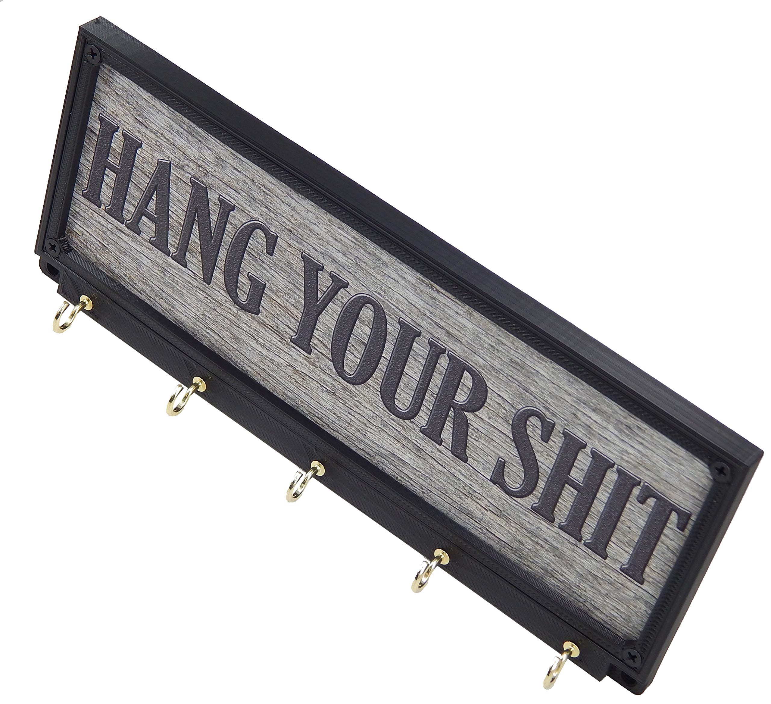 Hang Your Shit Funny Rustic Farmhouse Wall Key Rack Holder Hanger Hooks Entryway Jewelry Organization Housewarming New Home Gift Print in Primitive Frame