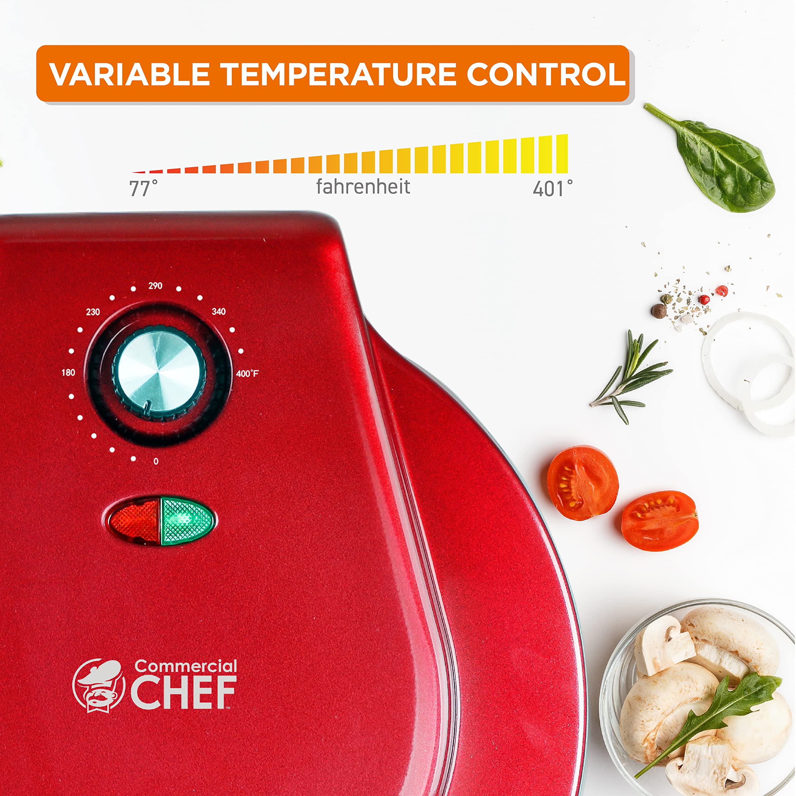 COMMERCIAL CHEF Countertop Pizza Maker, Indoor Electric Countertop Grill, Quesadilla Maker with Variable Temperature