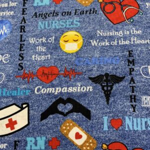 SYKEL ENTERPRISES Nurse Hero on Denim Design Quilting Cotton Fabric, 44 inches Wide, 100% Cotton, Sold by Yard, Blue, Plain, Angle Collection