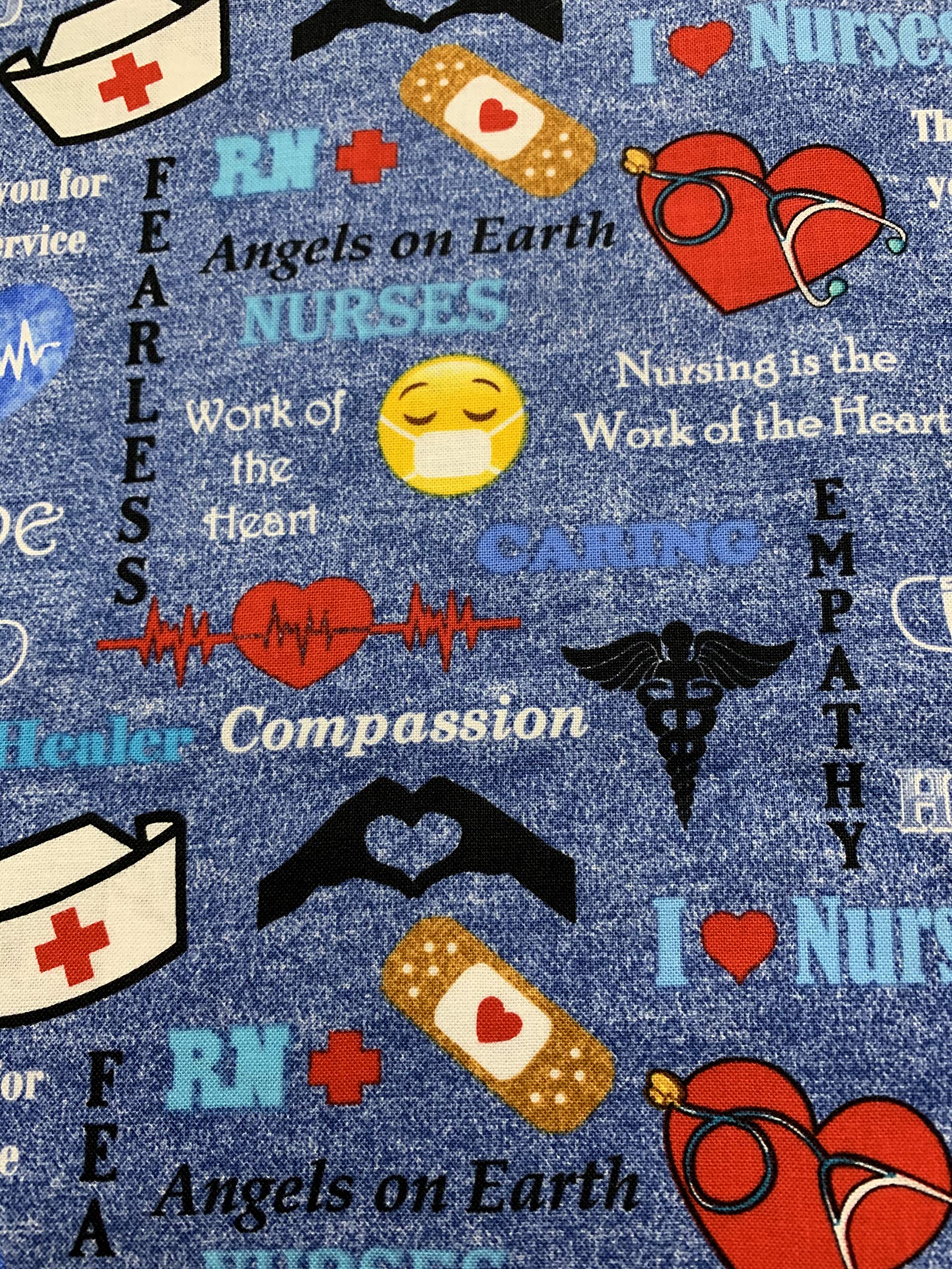 SYKEL ENTERPRISES Nurse Hero on Denim Design Quilting Cotton Fabric, 44 inches Wide, 100% Cotton, Sold by Yard, Blue, Plain, Angle Collection