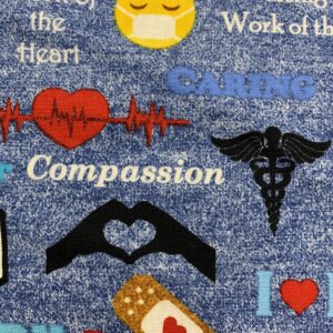 SYKEL ENTERPRISES Nurse Hero on Denim Design Quilting Cotton Fabric, 44 inches Wide, 100% Cotton, Sold by Yard, Blue, Plain, Angle Collection