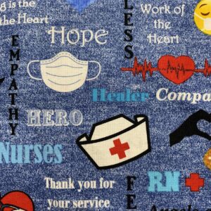 SYKEL ENTERPRISES Nurse Hero on Denim Design Quilting Cotton Fabric, 44 inches Wide, 100% Cotton, Sold by Yard, Blue, Plain, Angle Collection