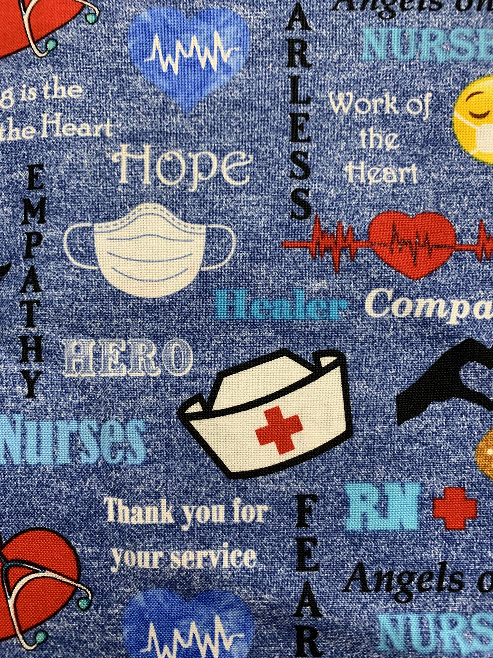 SYKEL ENTERPRISES Nurse Hero on Denim Design Quilting Cotton Fabric, 44 inches Wide, 100% Cotton, Sold by Yard, Blue, Plain, Angle Collection