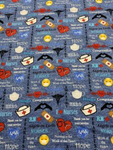 sykel enterprises nurse hero on denim design quilting cotton fabric, 44 inches wide, 100% cotton, sold by yard, blue, plain, angle collection