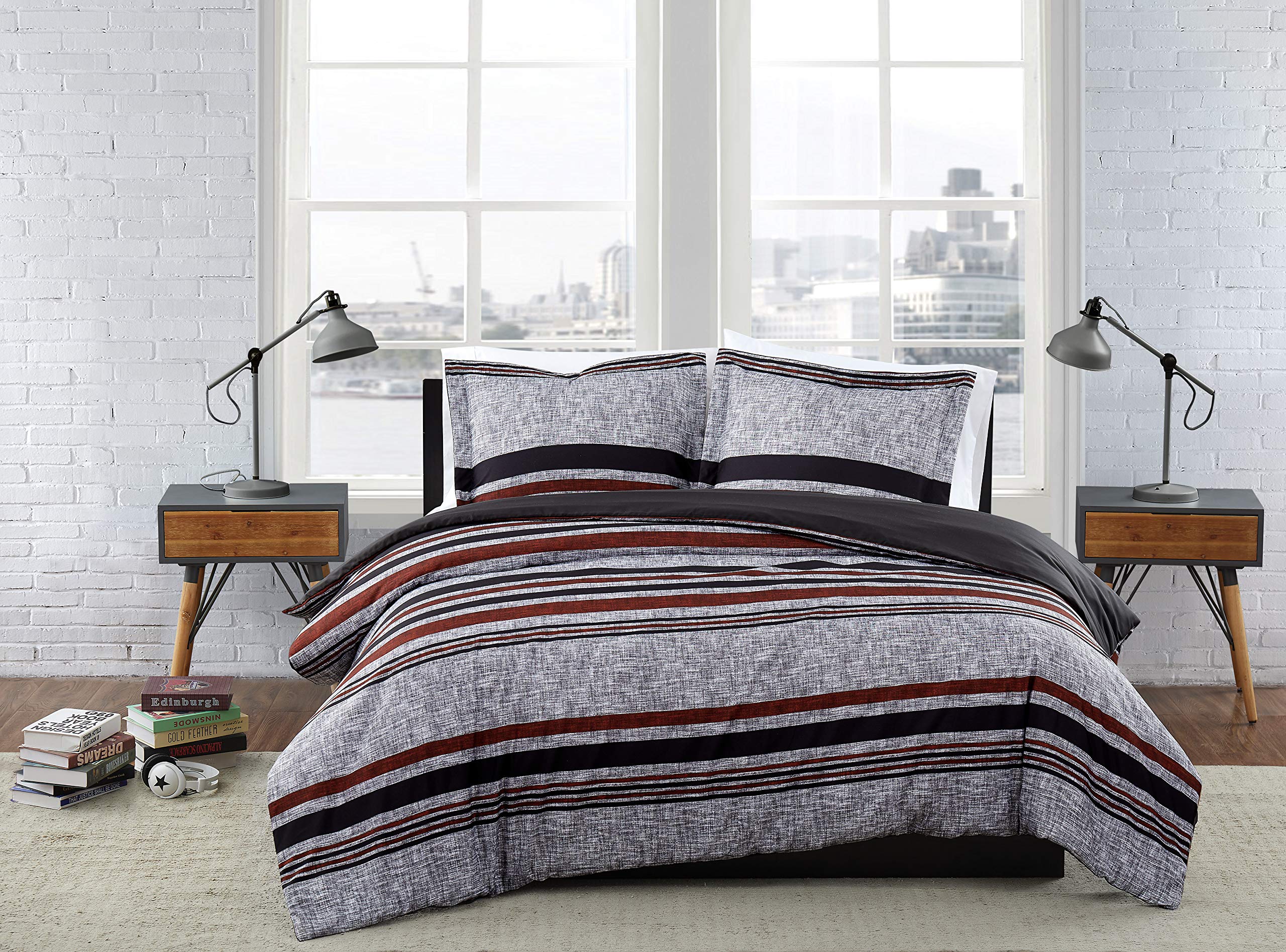 London Fog Warren Stripe King 3-Piece Duvet Cover Set