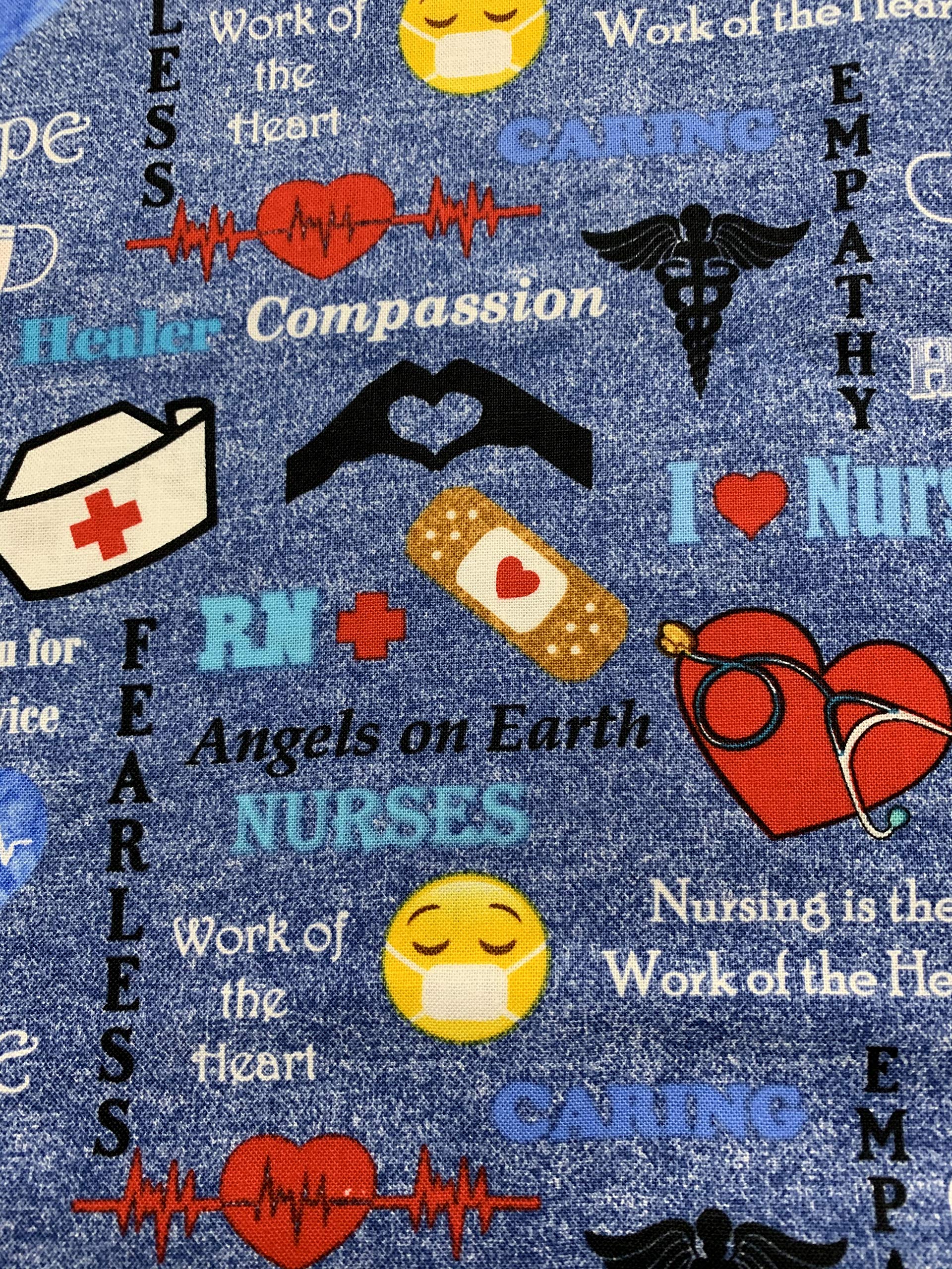 SYKEL ENTERPRISES Nurse Hero on Denim Design Quilting Cotton Fabric, 44 inches Wide, 100% Cotton, Sold by Yard, Blue, Plain, Angle Collection