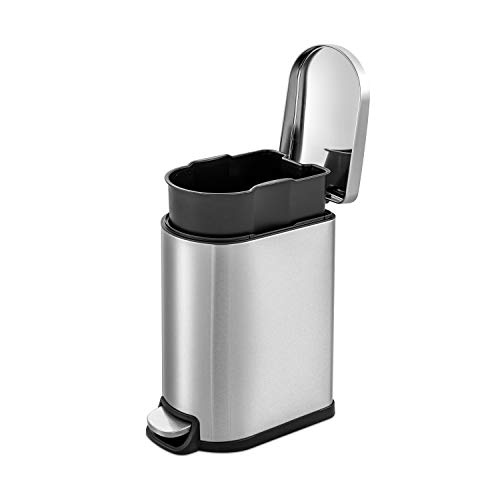 QUALIAZERO 2.6Gal Heavy Duty Hands-Free Stainless Steel Bath/Office Step Trash Can, Fingerprint-Resistant Soft Close Lid Trashcan, 10L / 2.6 GAL