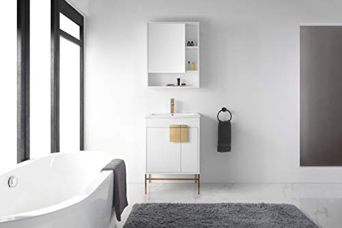 Fine Fixtures - Modern White 24" Bathroom Vanity Set, Satin Brass Hardware, Vireous China Sink Top