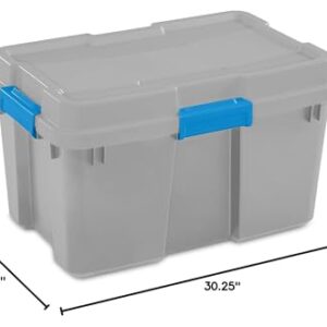 Sterilite 30 Gal Gasket Tote, Heavy Duty Stackable Storage Bin with Latching Lid, Plastic Container to Organize Basement, Gray Base and Lid, 3-Pack