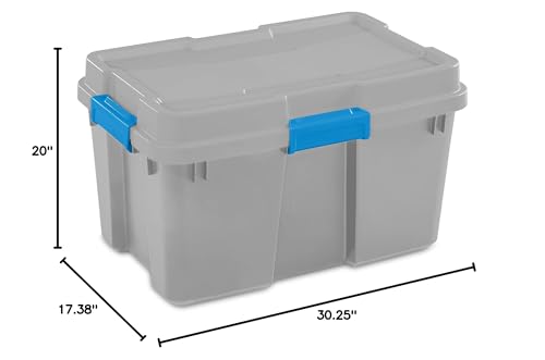 Sterilite 30 Gal Gasket Tote, Heavy Duty Stackable Storage Bin with Latching Lid, Plastic Container to Organize Basement, Gray Base and Lid, 3-Pack