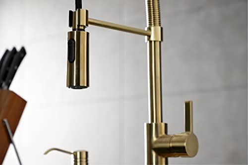 Kingston Brass LS8773CTL Continental Pre-Rinse Kitchen Faucet, Brushed Brass