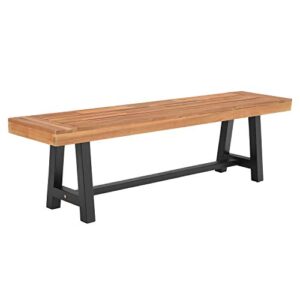 phi villa outdoor acacia wood bench, 63" long patio wooden picnic bench for 3 people, backless oil finished teak bench for garden, porch, yard