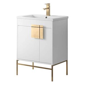 Fine Fixtures - Modern White 24" Bathroom Vanity Set, Satin Brass Hardware, Vireous China Sink Top