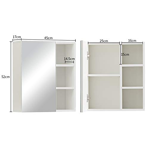 OFCASA 1 Door Bathroom Mirror Cabinet Wall Mounted Bathroom Cabinet with Adjustable Storage Shelf Medicine Cabinet for Bathroom Shower Room(White)