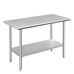 rockpoint stainless steel table for prep & work 48x24 inches, nsf metal commercial kitchen table with adjustable under shelf and table foot for restaurant, home and hotel