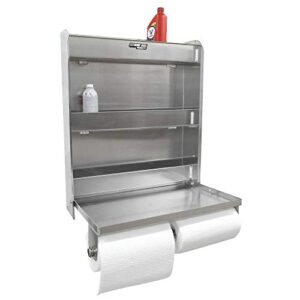 Extreme Max 5001.6049 Aluminum Work Station Storage Cabinet w/ Flip-Out Work Tray & Paper Towel Rack Organizer for Enclosed Race Trailer, Shop, Garage, Storage,Silver