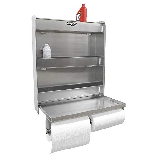 Extreme Max 5001.6049 Aluminum Work Station Storage Cabinet w/ Flip-Out Work Tray & Paper Towel Rack Organizer for Enclosed Race Trailer, Shop, Garage, Storage,Silver