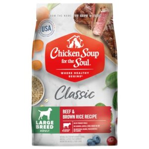 chicken soup for the soul classic dry large breed adult dog food, beef & brown rice recipe, 28 pound bag | soy free, corn free, wheat free, made with real ingredients