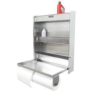 Extreme Max 5001.6049 Aluminum Work Station Storage Cabinet w/ Flip-Out Work Tray & Paper Towel Rack Organizer for Enclosed Race Trailer, Shop, Garage, Storage,Silver