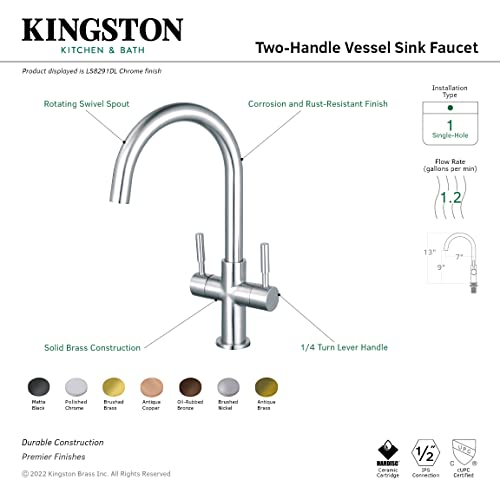 Kingston Brass LS8293DL Concord Vessel Faucet, Brushed Brass, 4.13 x 7.44 x 13.44