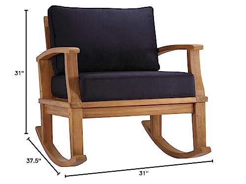 Modway EEI-4177-NAT-NAV Marina Patio Teak Rocking Chair, Natural Navy