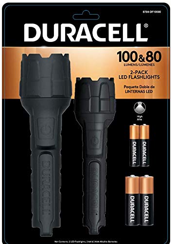 Duracell Heavy Duty Rubber Flashlight Combo Pack -100 & 80 Lumen Flashlights - Rubberized Construction with Comfort Grip Design and 2-AA & 2-AAA Batteries Included. Great for in-Door & Out-Door Use