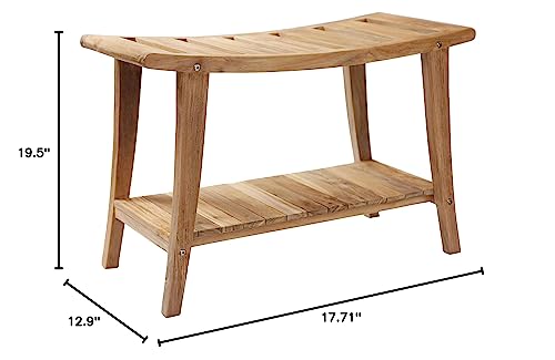 NORDIC STYLE TEAK Wood Shower and Spa Bench with Shelf, Indoor and Outdoor Use (30" Asian Style)