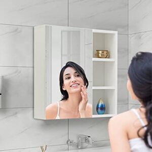 OFCASA 1 Door Bathroom Mirror Cabinet Wall Mounted Bathroom Cabinet with Adjustable Storage Shelf Medicine Cabinet for Bathroom Shower Room(White)