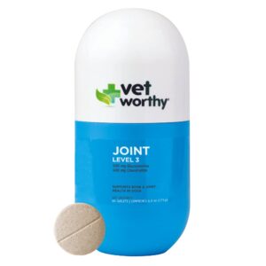 vet worthy joint support level 3 - chewable tablet to support bone health and healthy joints - dog supplement with glucosamine, msm, hyaluronic acid, advanced joint care - liver flavor, 90-count