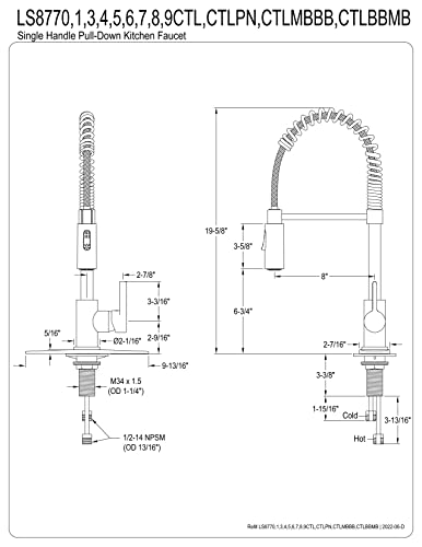 Kingston Brass LS8773CTL Continental Pre-Rinse Kitchen Faucet, Brushed Brass